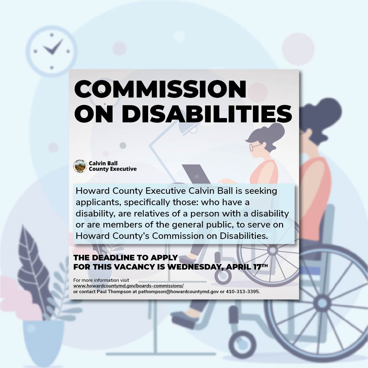 Howard County Executive Ball Seeks Members for Commission on Disabilities | Howard County